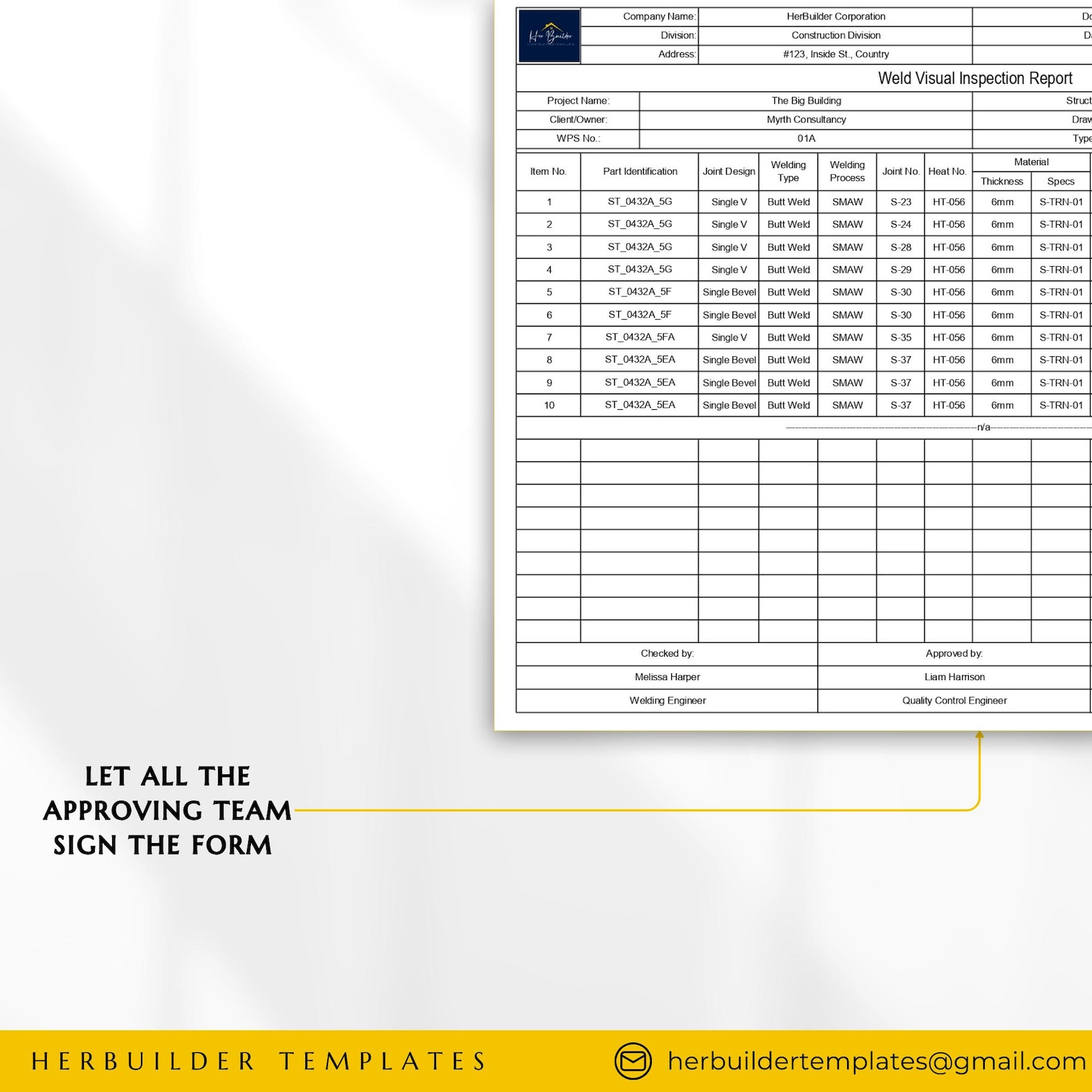 Weld Visual Inspection Report, Weld Report Form, Welding Inspection ...