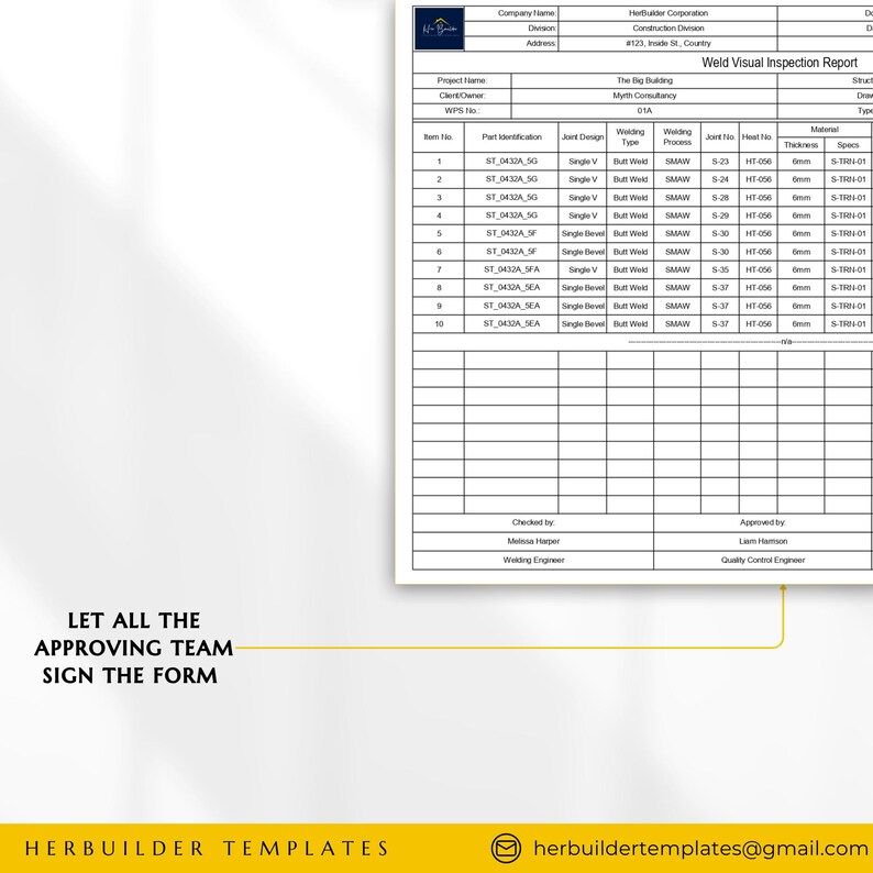 Weld Visual Inspection Report, Weld Report Form, Welding Inspection ...
