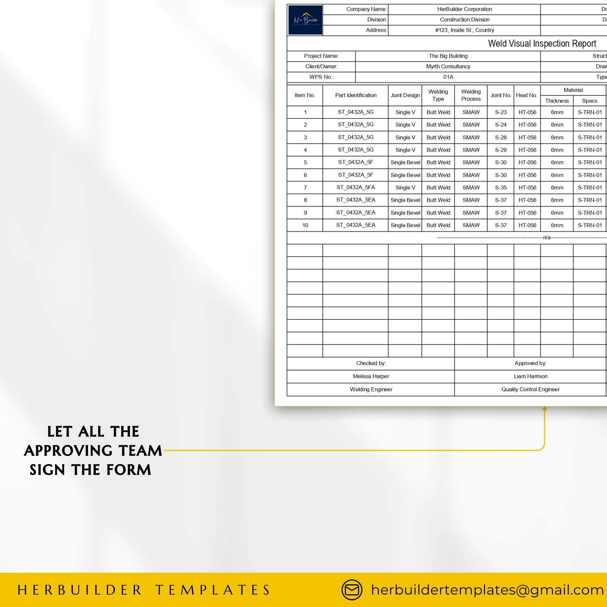 Weld Visual Inspection Report, Weld Report Form, Welding Inspection ...