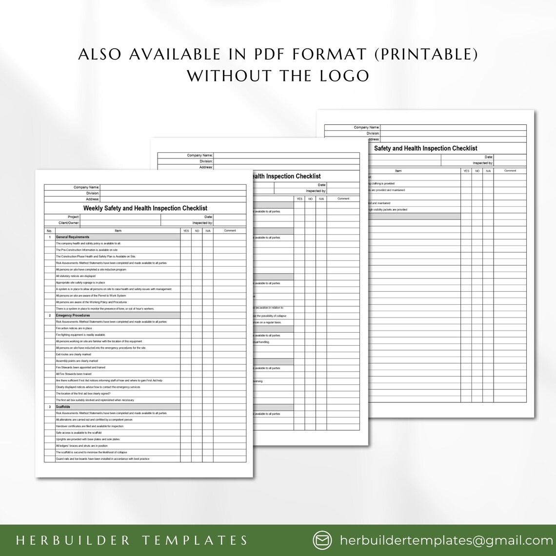 Construction Safety and Health Inspection Checklist, Construction ...