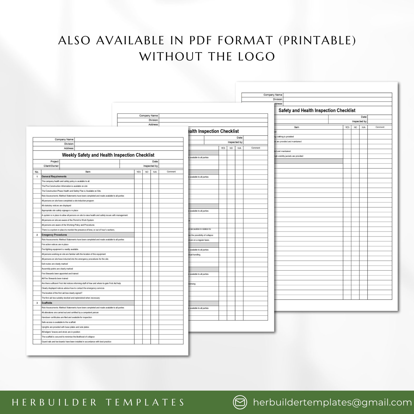 Construction Safety and Health Inspection Checklist, Construction ...