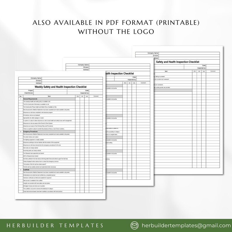 Construction Safety and Health Inspection Checklist, Construction ...