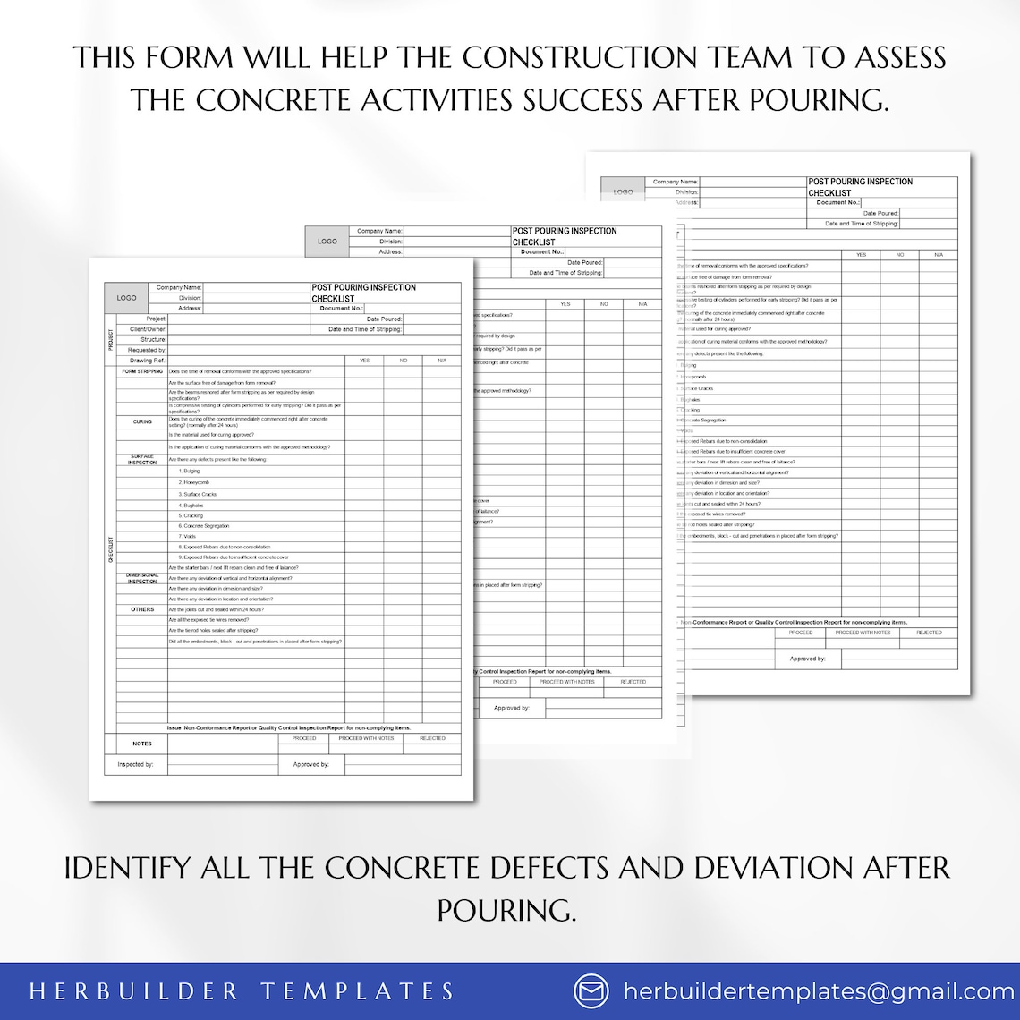 Post Pouring Inspection Checklist, Concrete Pouring Checklist, Quality ...