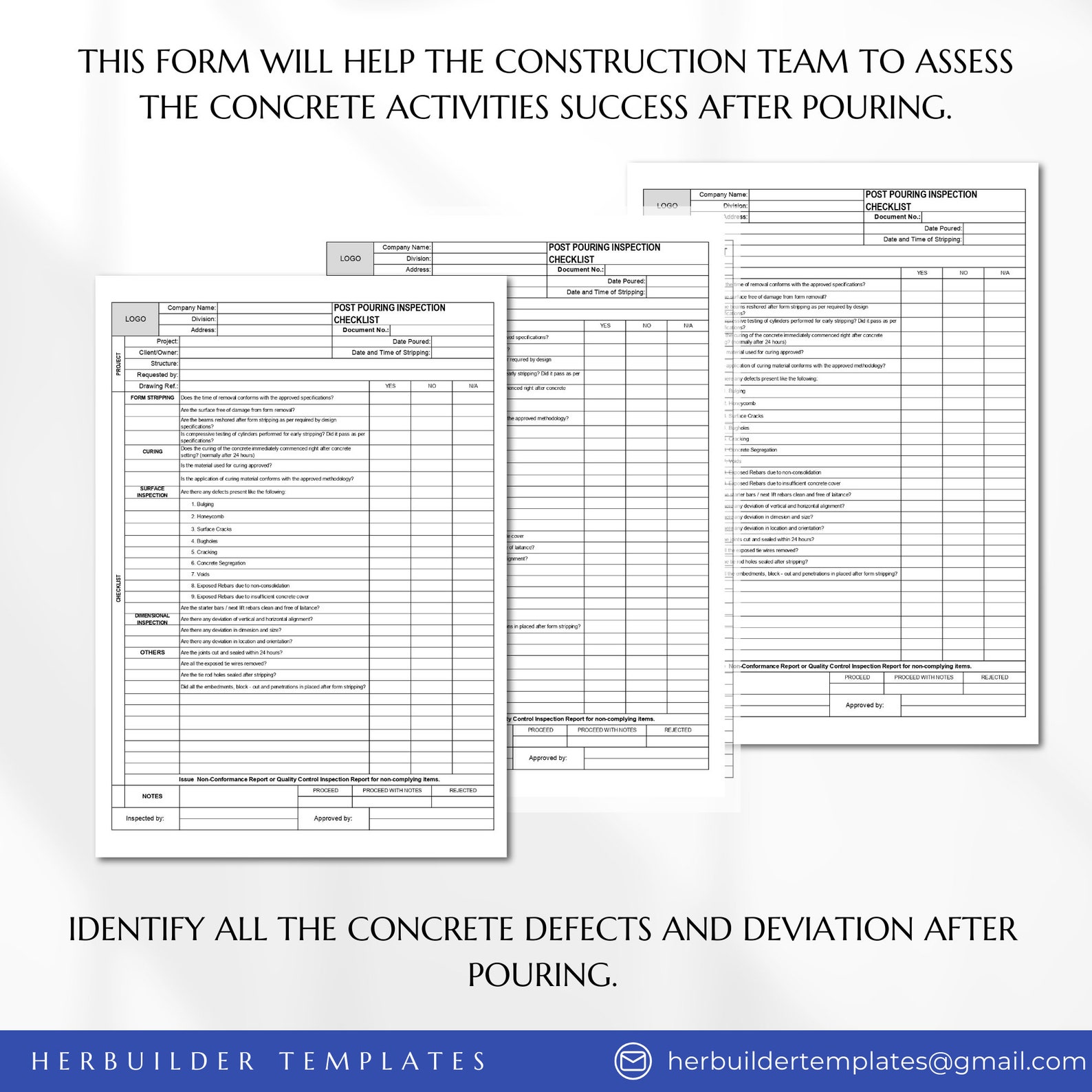 Post Pouring Inspection Checklist, Concrete Pouring Checklist, Quality ...