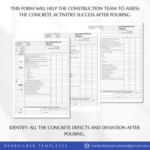 Post Pouring Inspection Checklist, Concrete Pouring Checklist, Quality ...