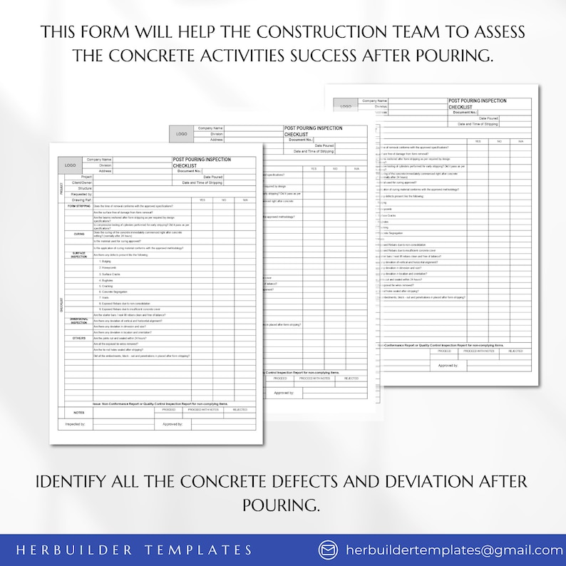 Post Pouring Inspection Checklist, Concrete Pouring Checklist, Quality ...