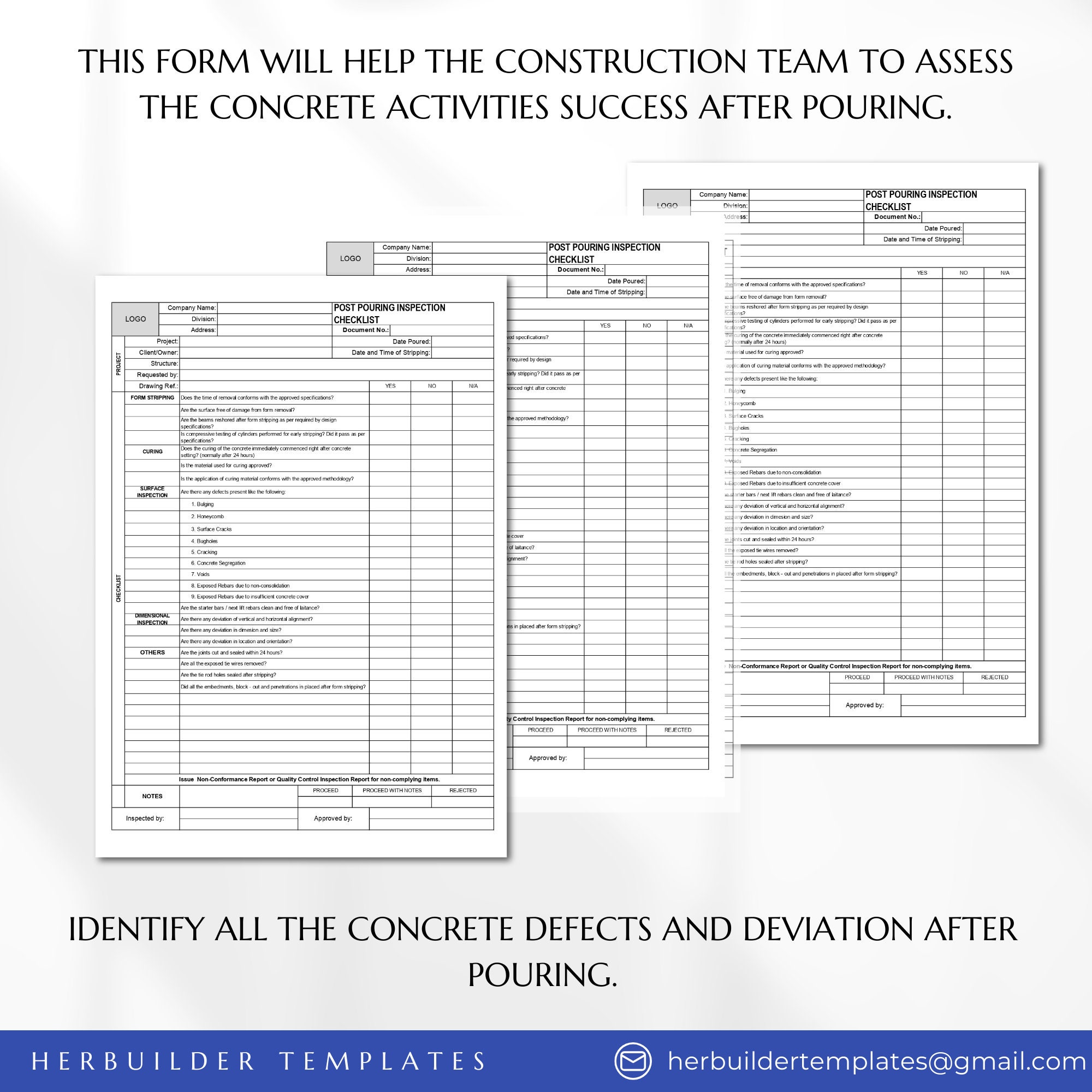 Post Pouring Inspection Checklist, Concrete Pouring Checklist, Quality ...