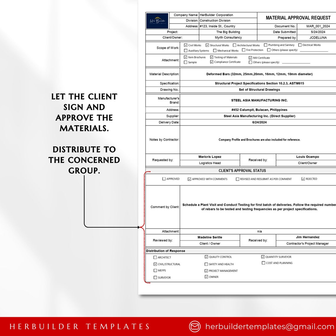 Material Approval Request Form, Construction Material Approval Form ...