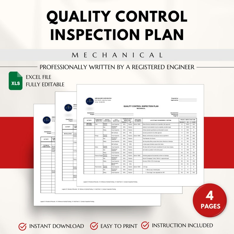 Quality Control Inspection Plan Template for Mechanical Works ...