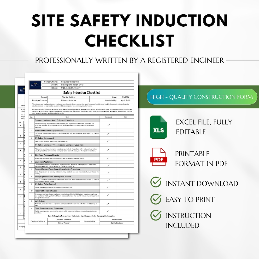 Construction Safety Induction Checklist, Safety Orientation Form ...