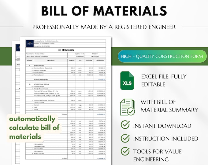 Bill of Quantities Template, Construction Cost Estimate, Cost Estimate ...