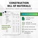 Construction Bill of Materials, Bill of Quantities, Material Quantity ...