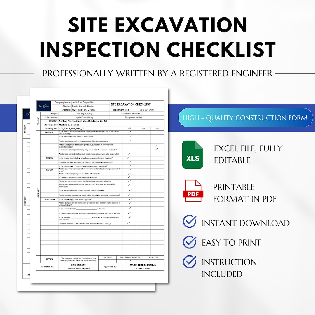 Site Excavation Inspection Checklist, Site Works Checklist, Backfilling ...