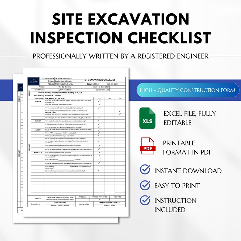Site Excavation Inspection Checklist, Site Works Checklist, Backfilling ...
