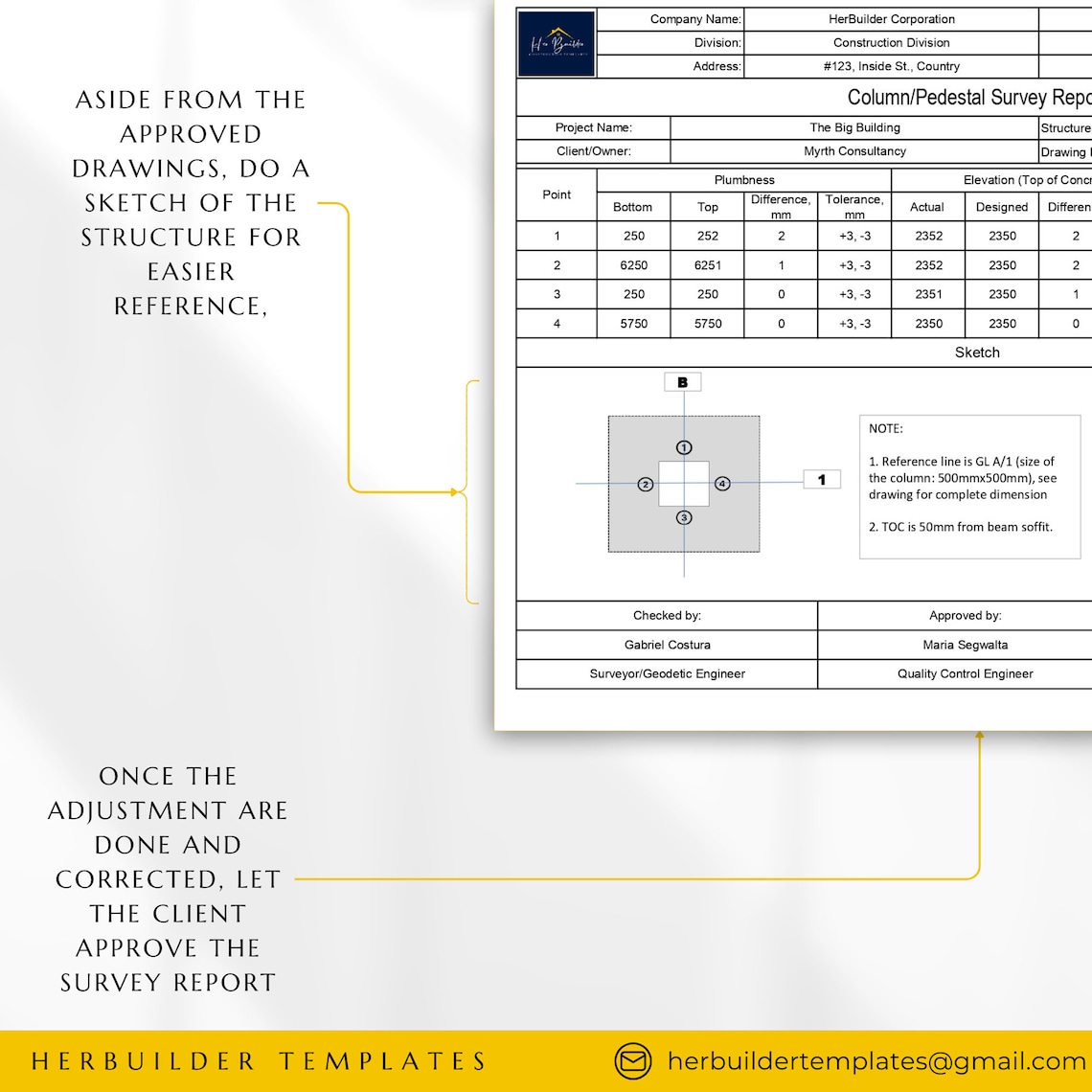 Column and Pedestal Survey Report Form, Geodetic Engineer's Form ...