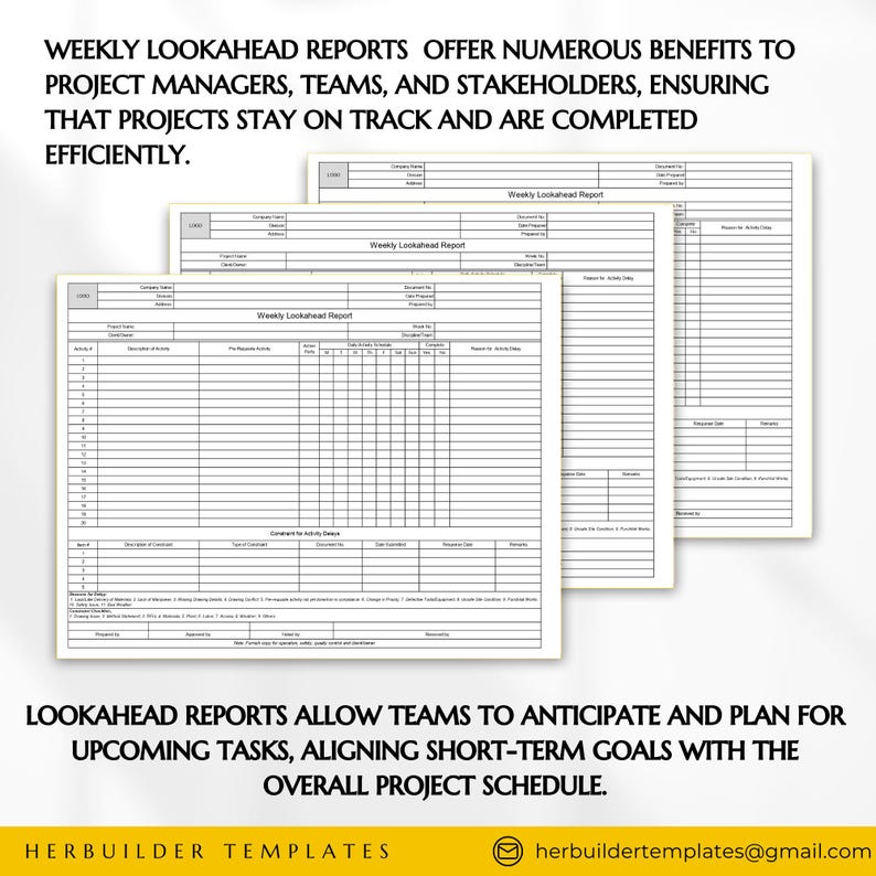 Weekly Lookahead Report Form, Construction Weekly Schedule, Project ...