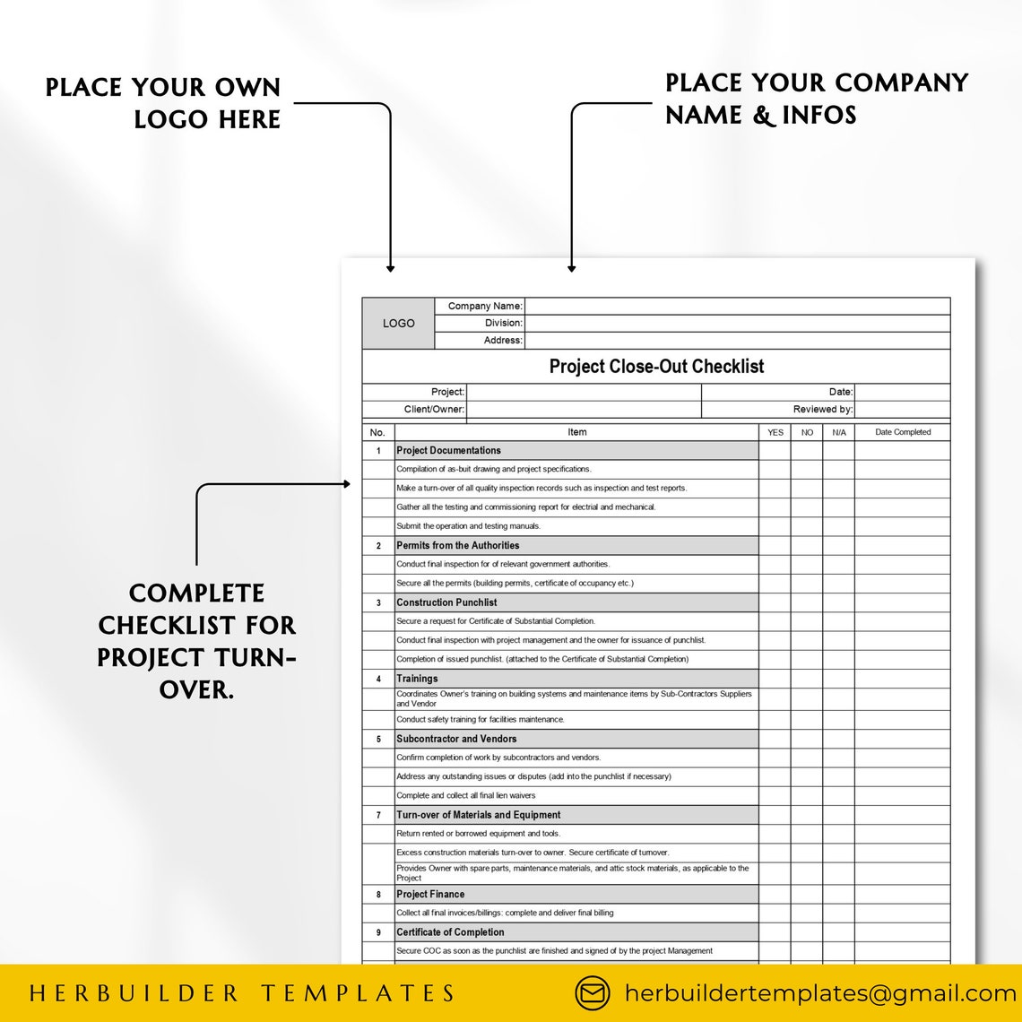 Project Close-out Checklist, Project Completion Form, Certificate of Project Completion, Project ...