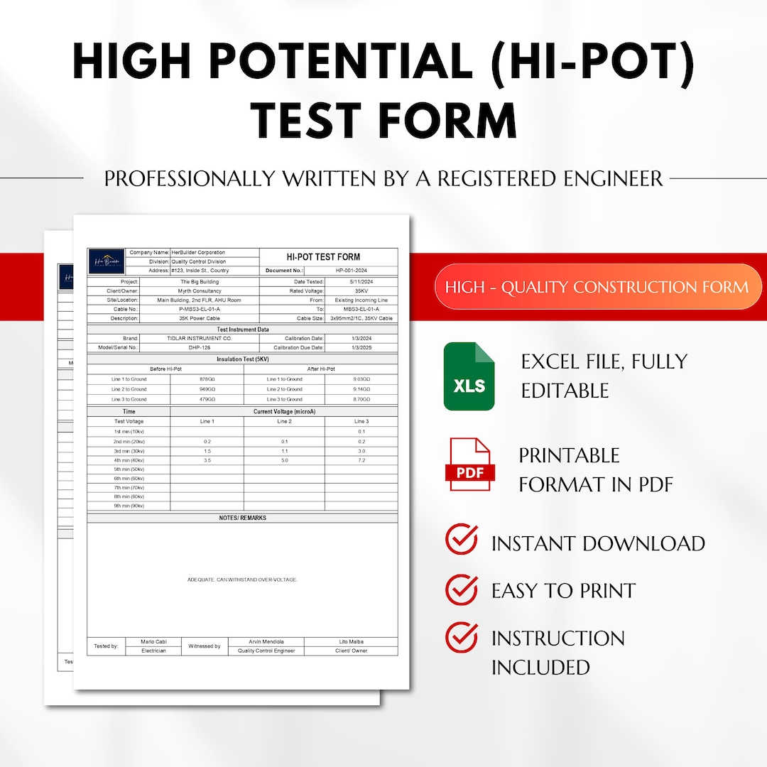 Hi-pot Test Form, High Potential Testing, Diaelectric Withstand Test ...