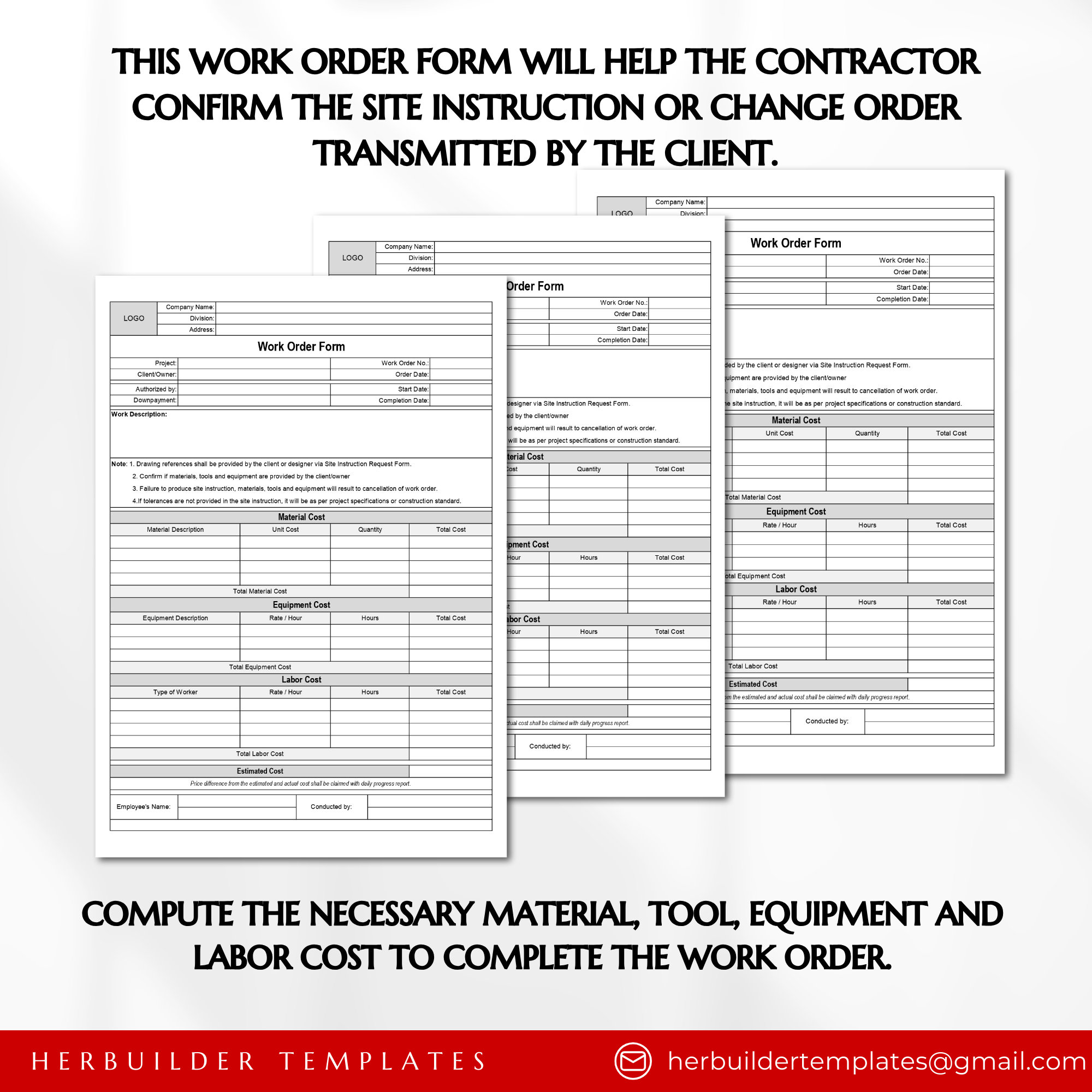 Construction Work Order Form, Site Job Order Form, Request to Proceed ...