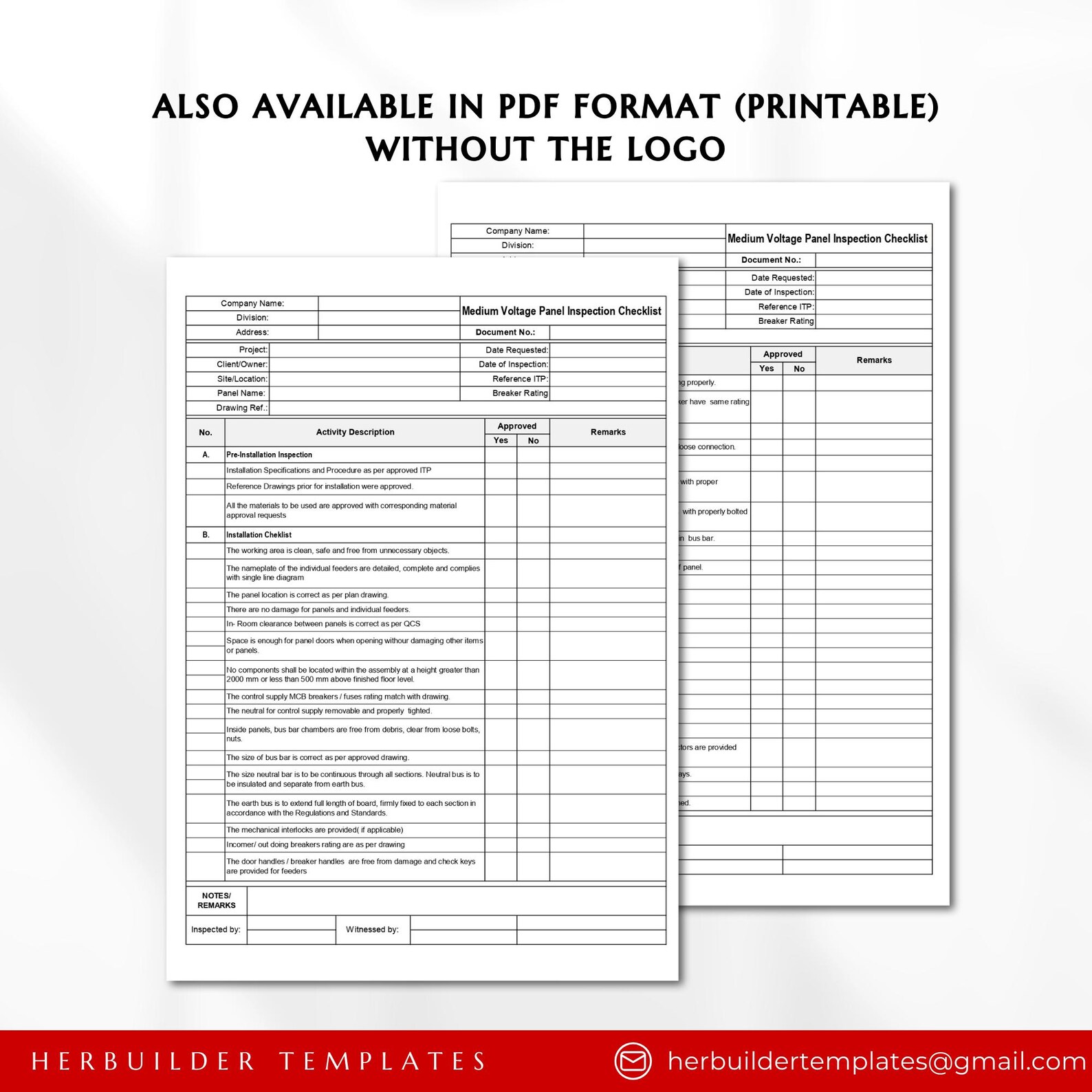 Medium Voltage Panel Inspection Checklist, MV Panel Checklist ...