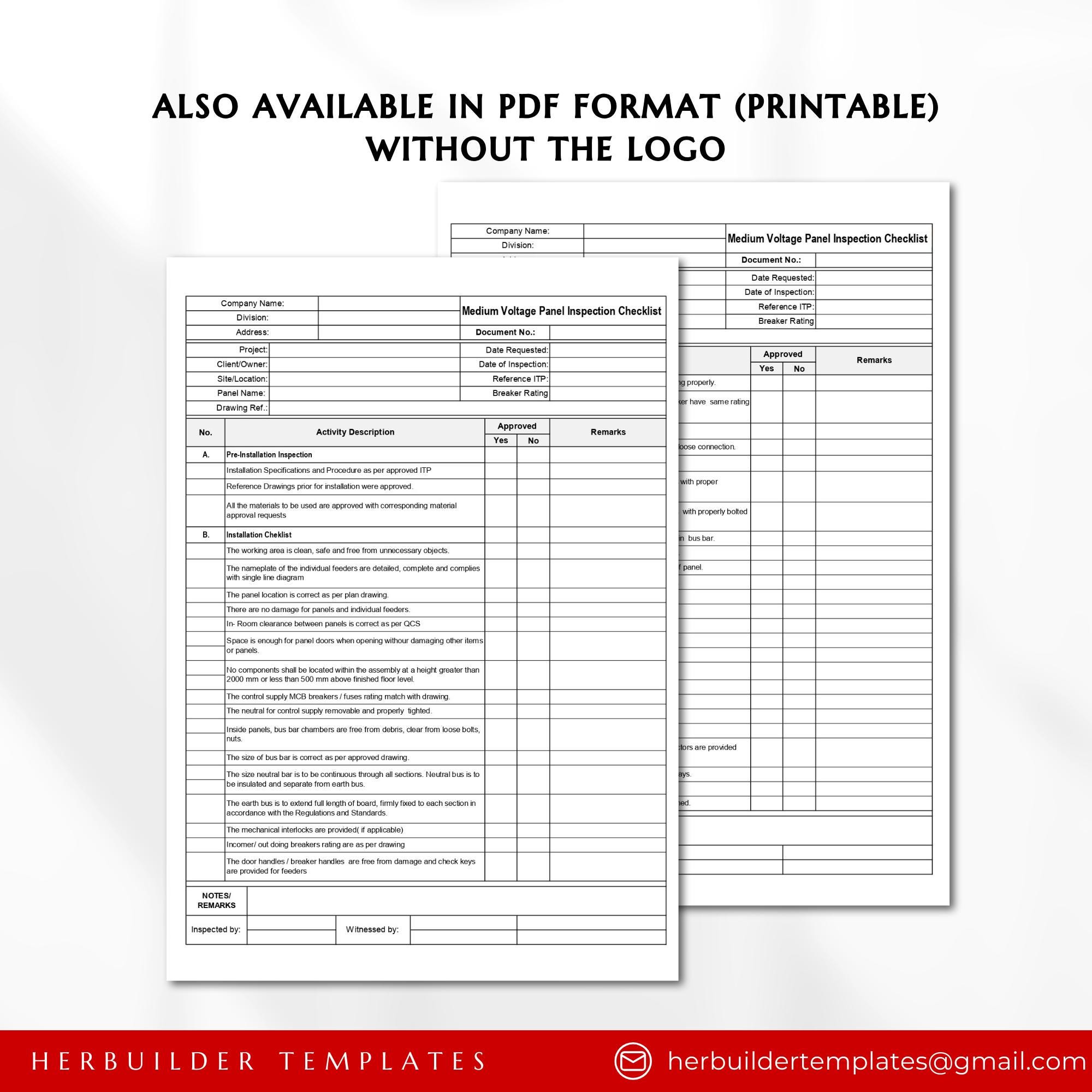 Medium Voltage Panel Inspection Checklist, MV Panel Checklist ...