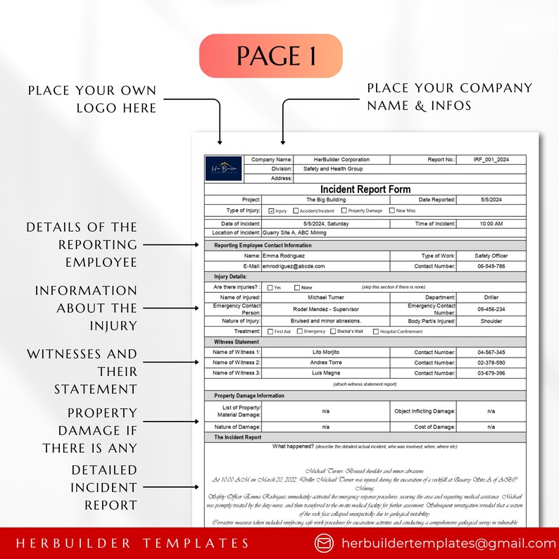 Incident Report Form, Safety Incident Investigation Form, Construction ...