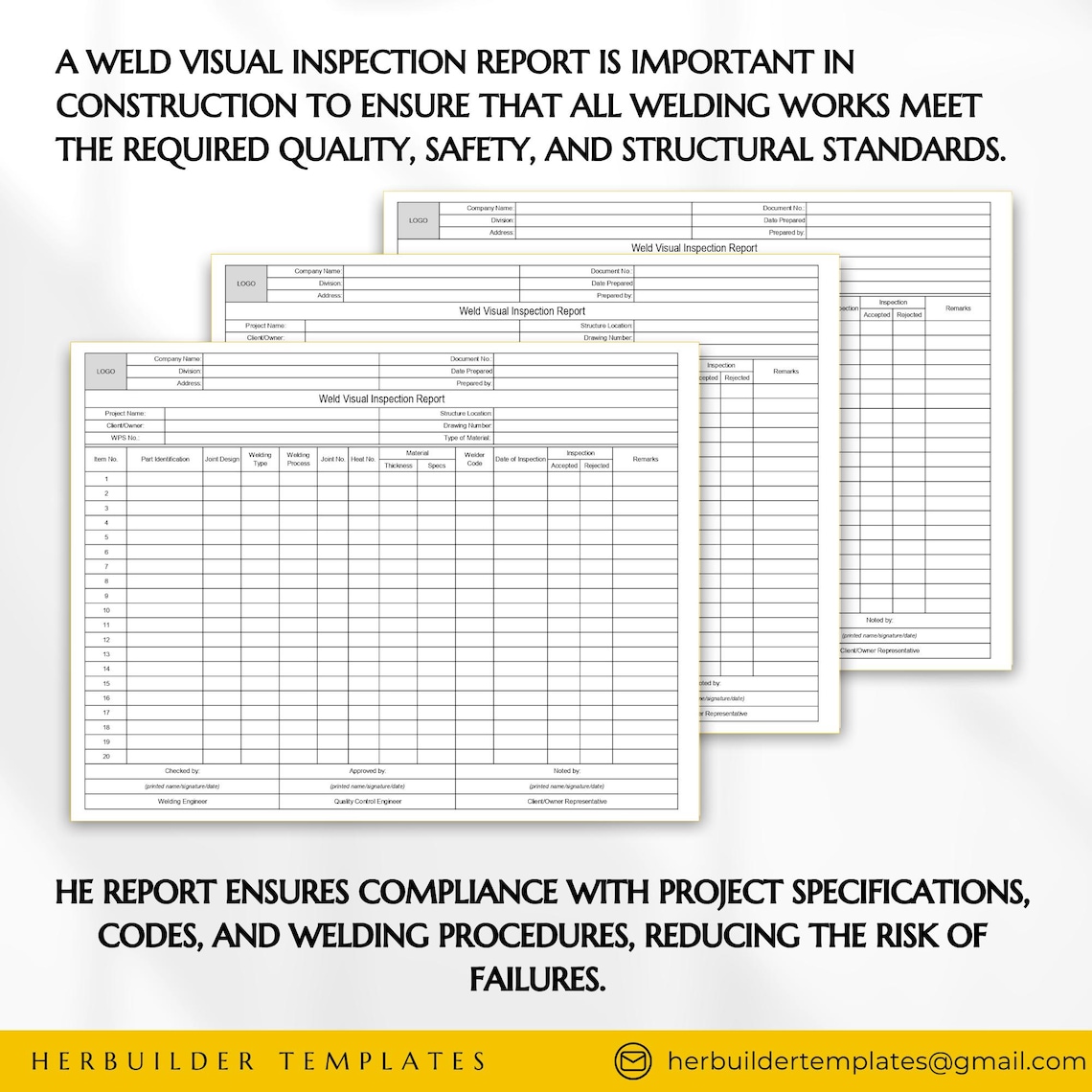 Weld Visual Inspection Report, Weld Report Form, Welding Inspection ...