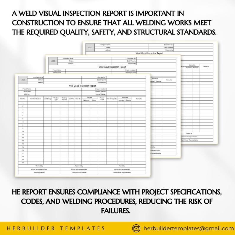 Weld Visual Inspection Report, Weld Report Form, Welding Inspection ...
