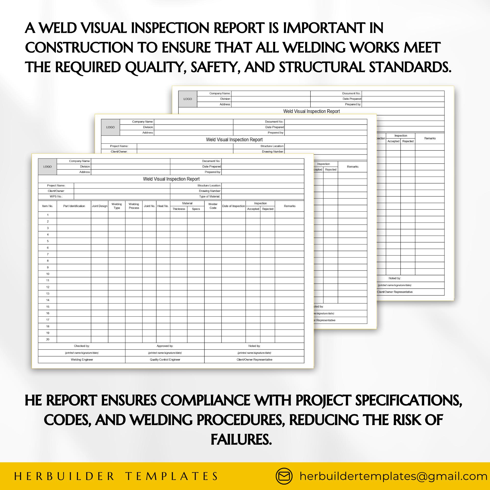 Weld Visual Inspection Report, Weld Report Form, Welding Inspection ...
