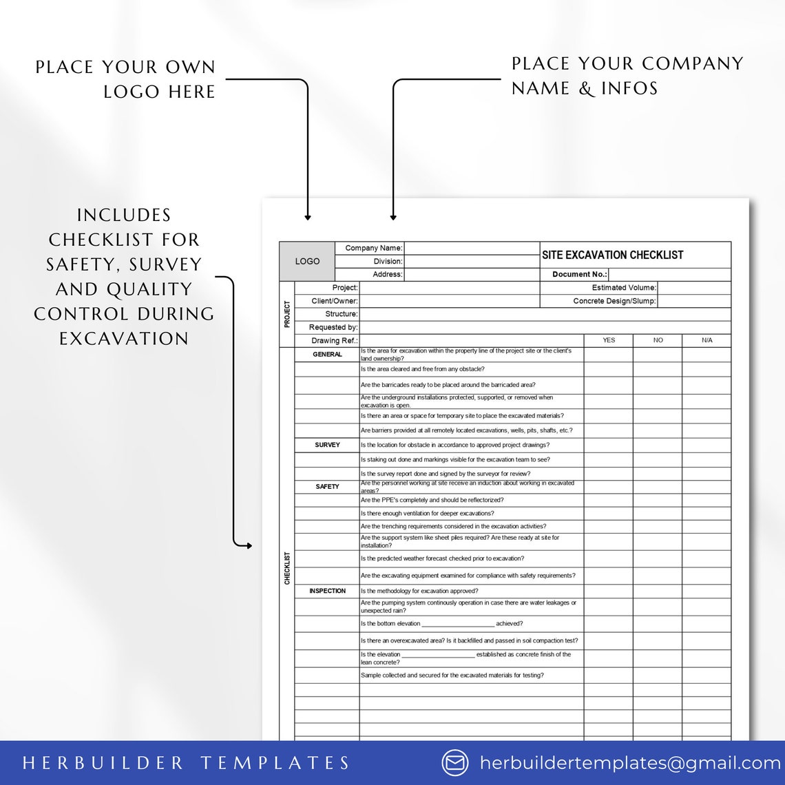 Site Excavation Inspection Checklist, Site Works Checklist, Backfilling ...