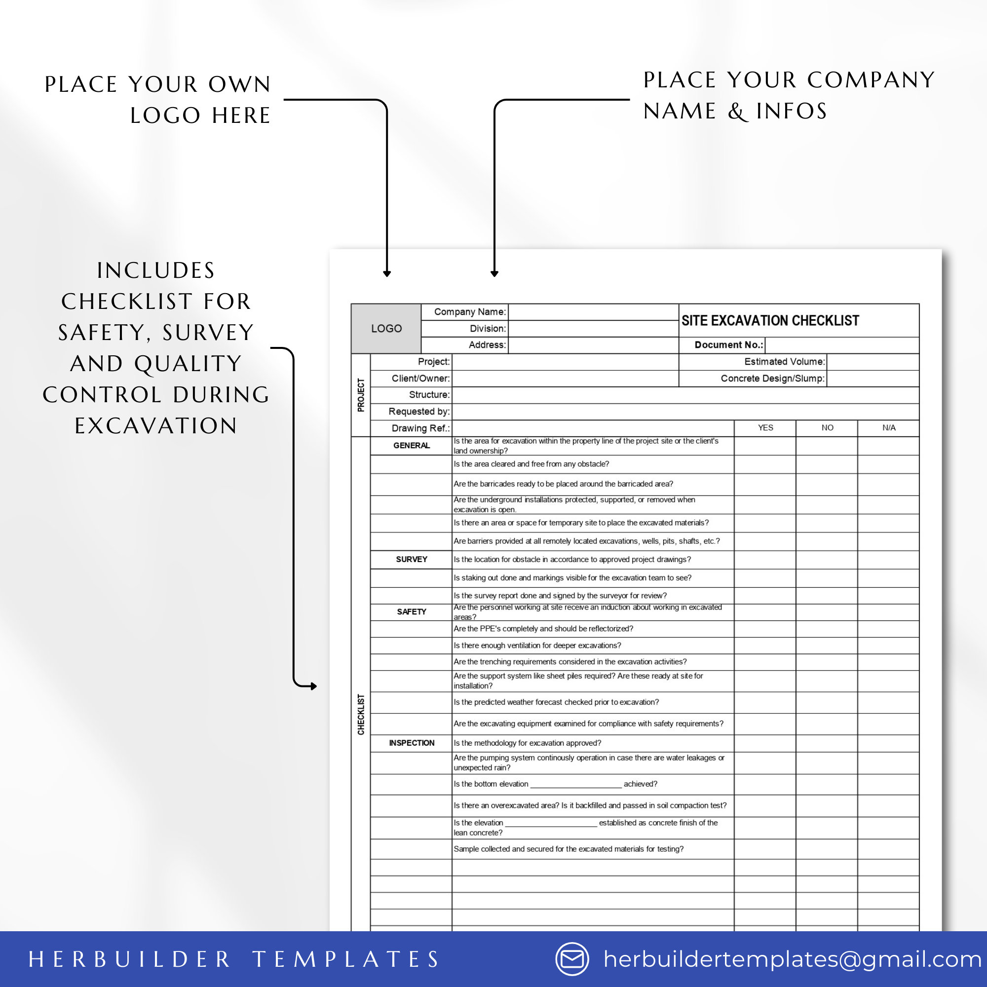 Site Excavation Inspection Checklist, Site Works Checklist, Backfilling ...