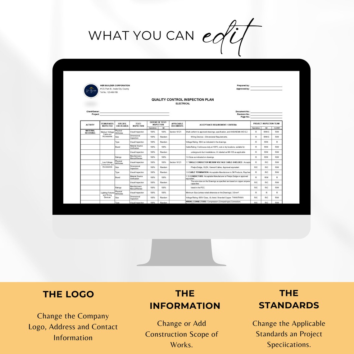 Quality Control Inspection Plan Template for Electrical Works ...