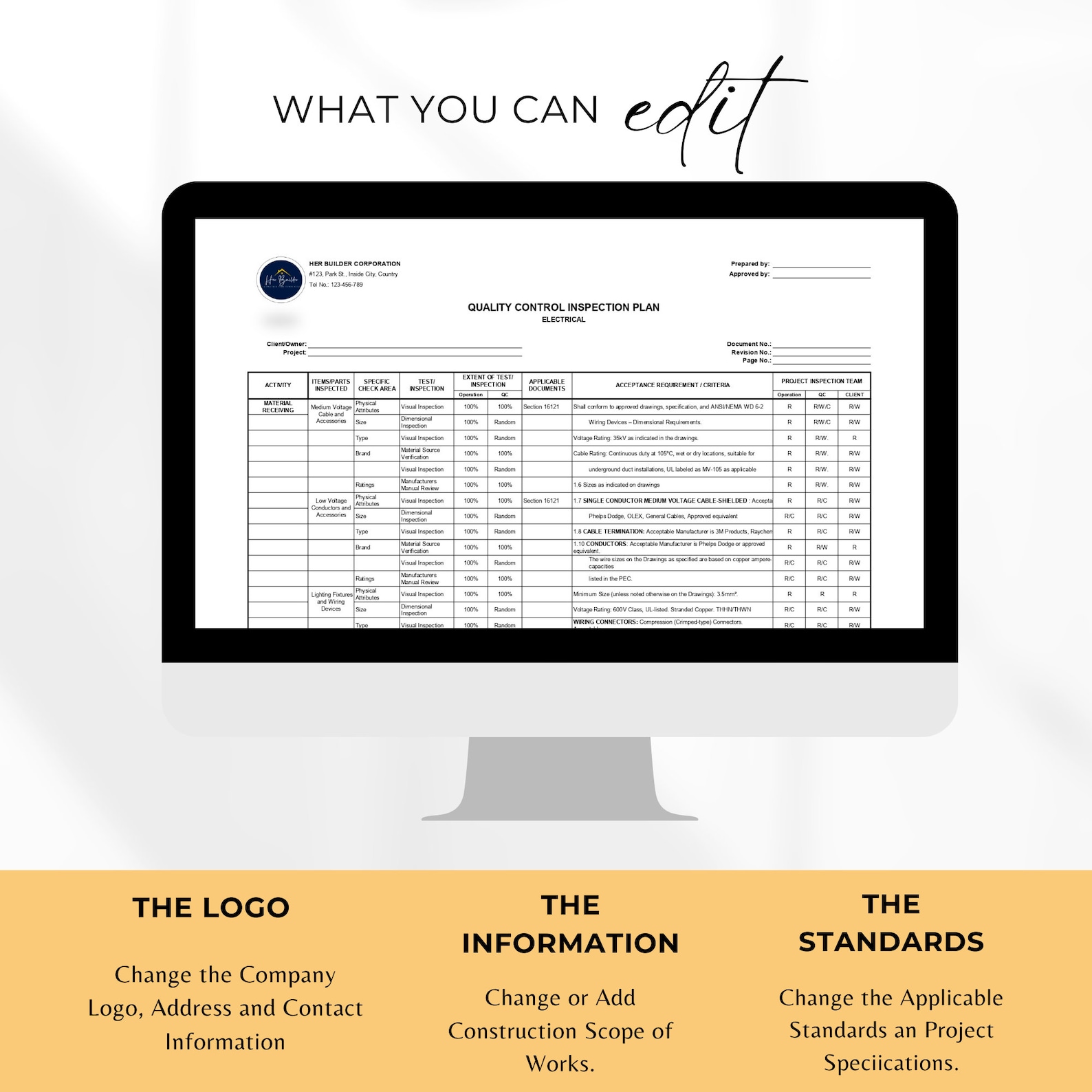 Quality Control Inspection Plan Template for Electrical Works ...
