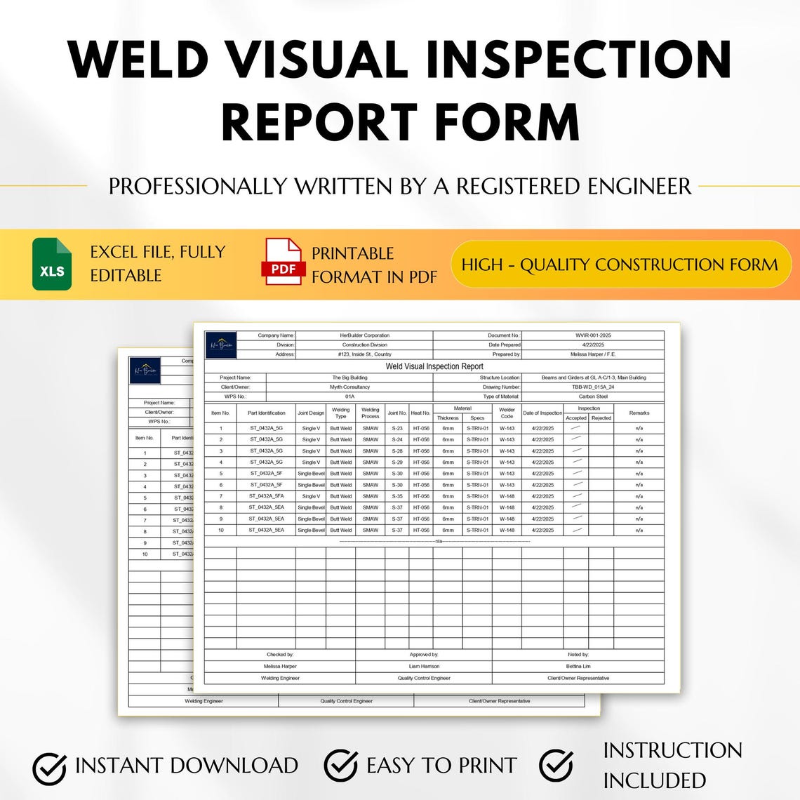 Weld Visual Inspection Report, Weld Report Form, Welding Inspection ...