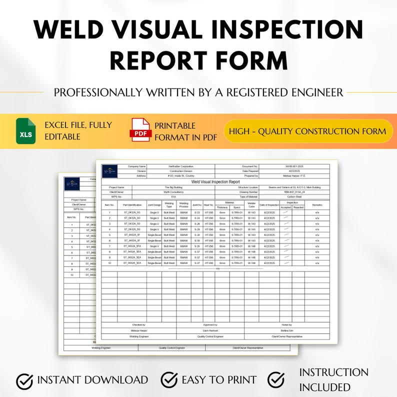 Weld Visual Inspection Report, Weld Report Form, Welding Inspection ...