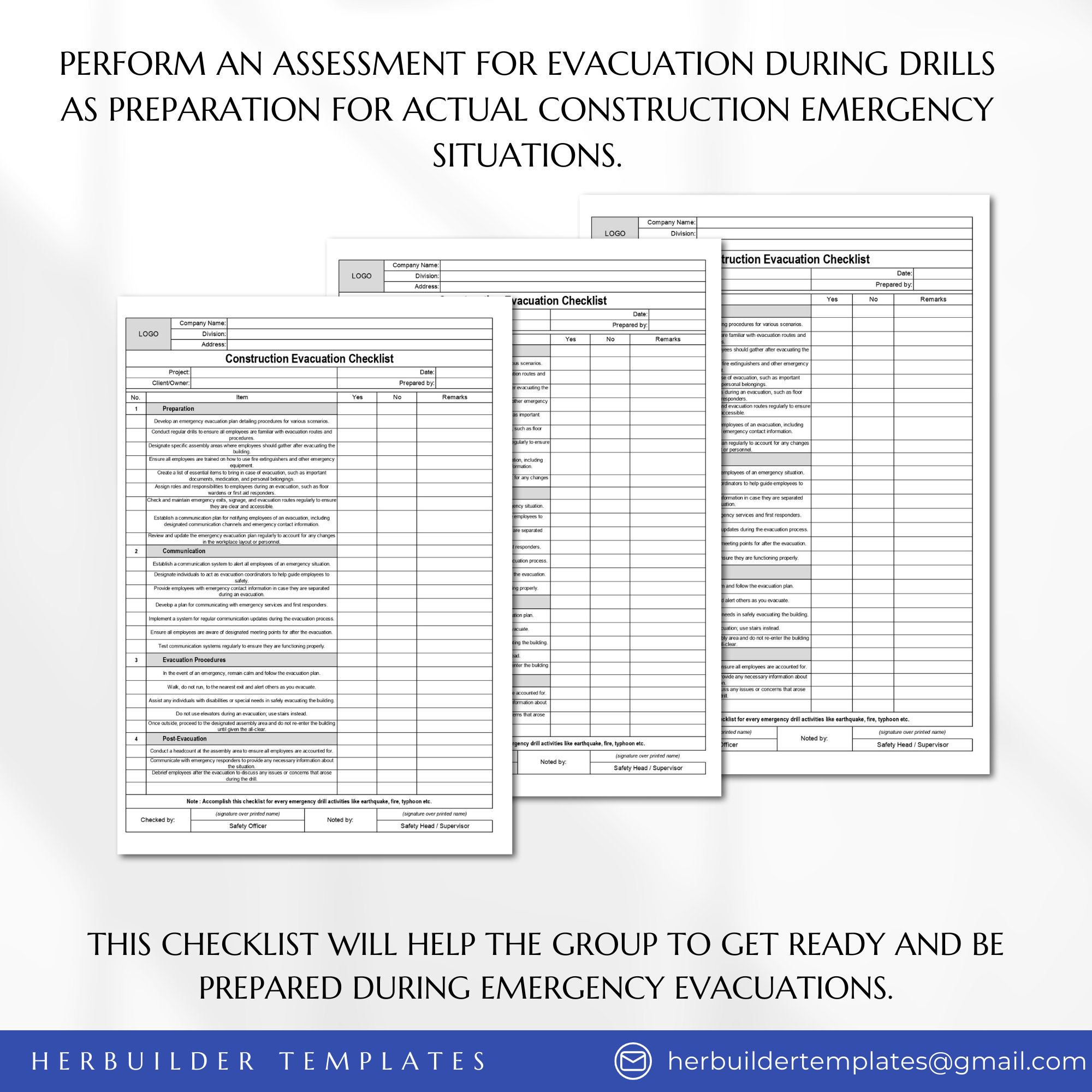 Construction Evacuation Checklist, Emergency Evacuation Procedure, Evacuation Plan, Construction ...