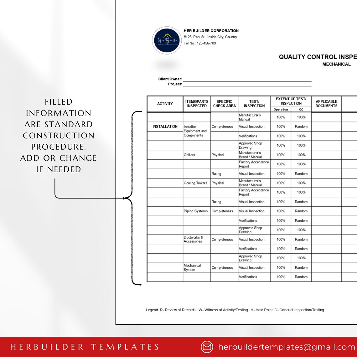 Quality Control Inspection Plan Template for Mechanical Works ...
