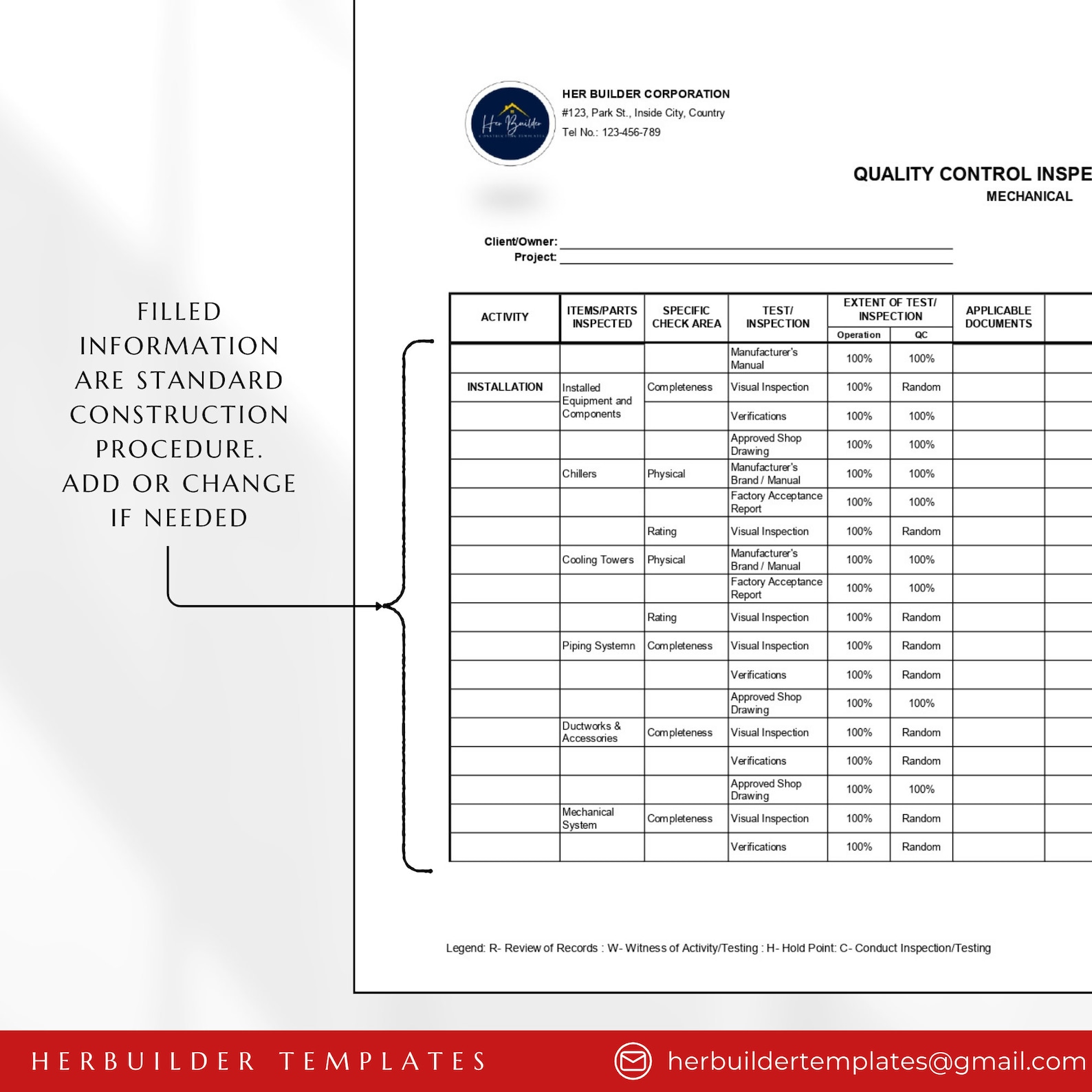 Quality Control Inspection Plan Template for Mechanical Works ...