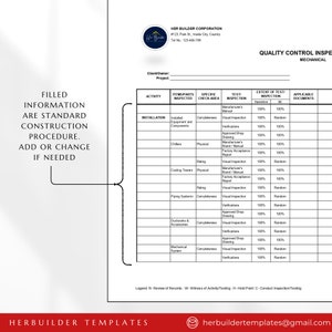 Quality Control Inspection Plan Template for Mechanical Works ...