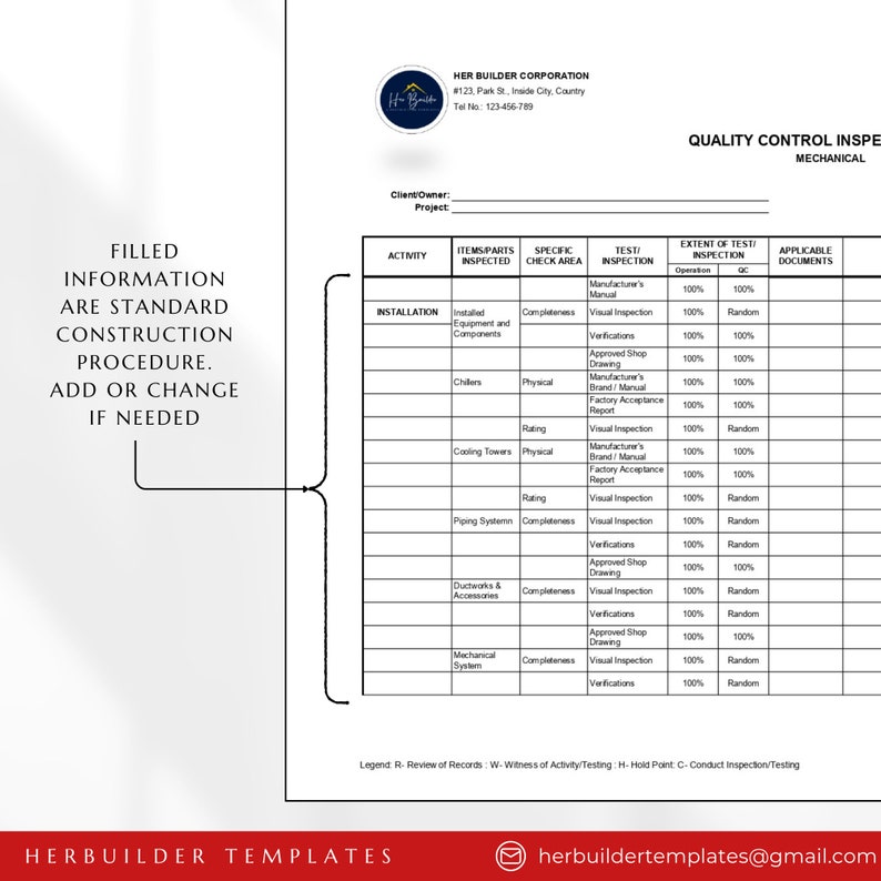 Quality Control Inspection Plan Template for Mechanical Works ...