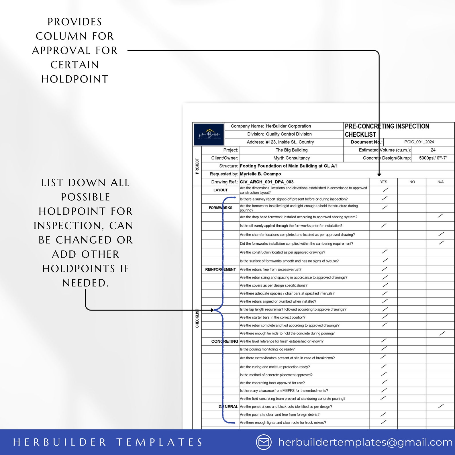Pre-pouring Inspection Checklist Form, Pre-concreting Checklist ...