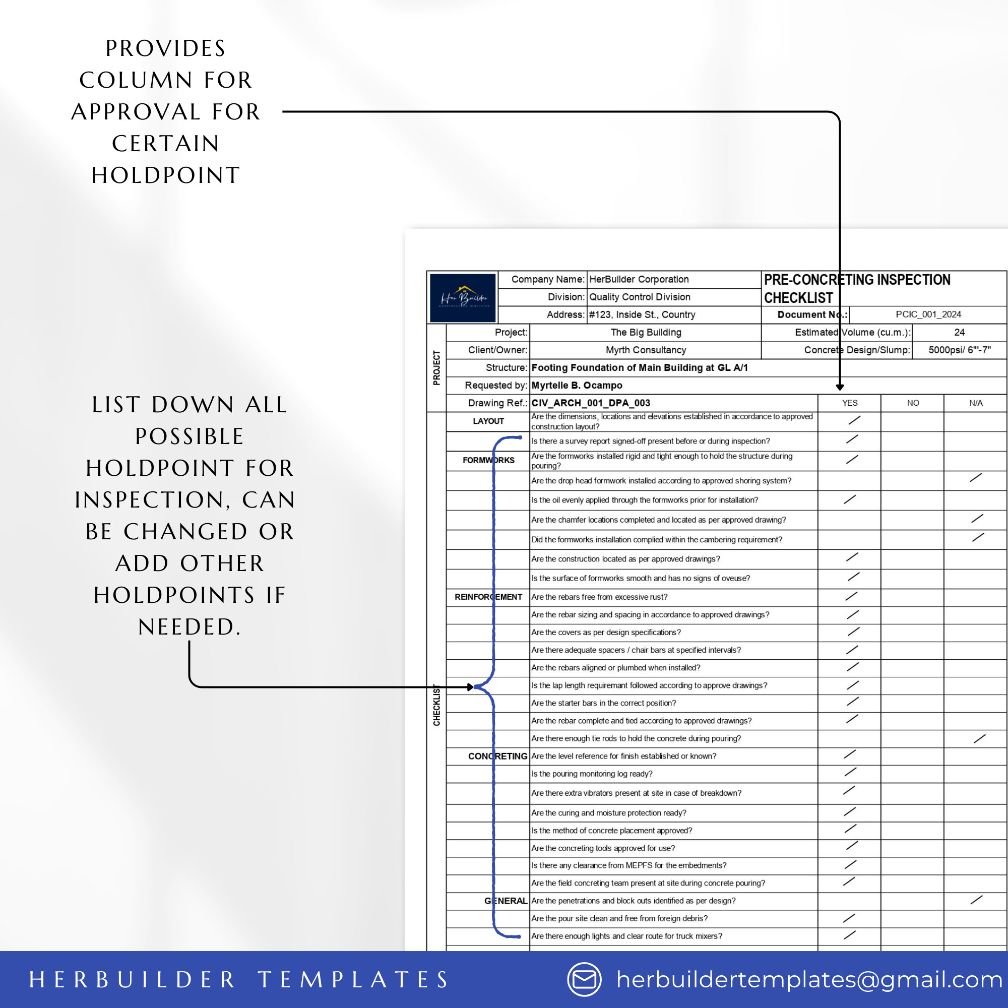 Pre-pouring Inspection Checklist Form, Pre-concreting Checklist ...
