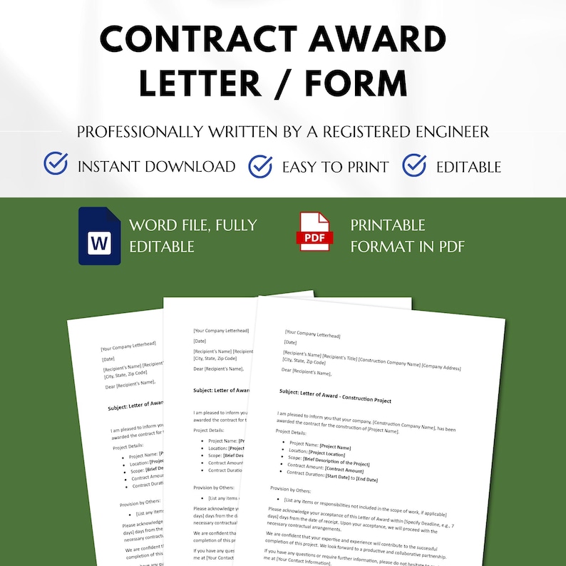 Contract Award Letter Format, Contract Form, Construction Project Award ...