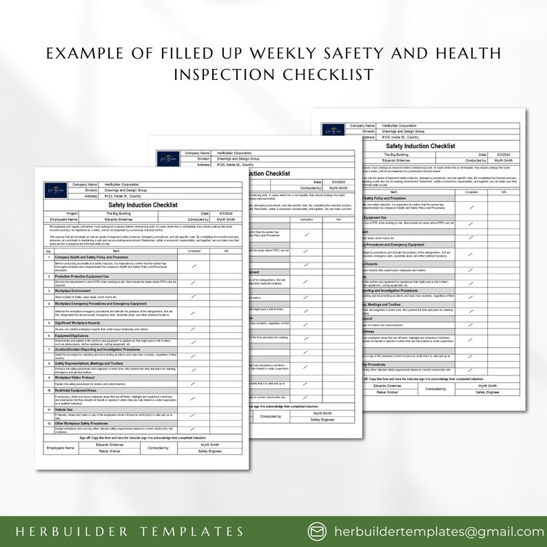 Construction Safety Induction Checklist, Safety Orientation Form ...