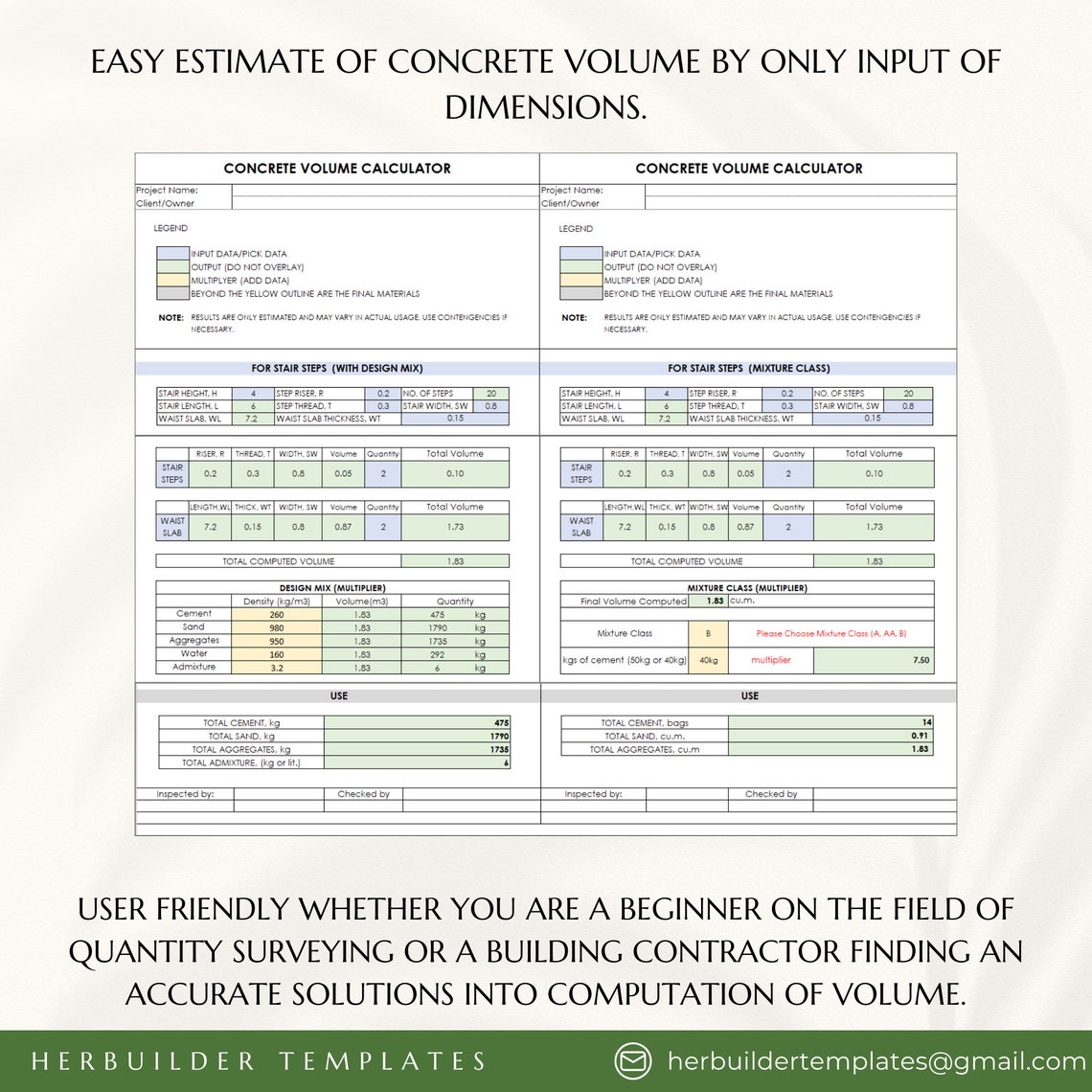 Concrete Estimate Calculator, Project Estimate Template, Construction ...