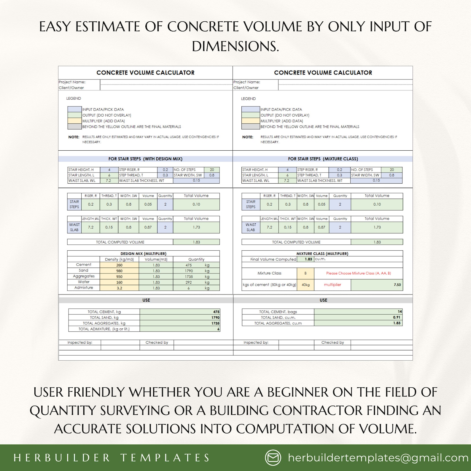 Concrete Estimate Calculator, Project Estimate Template, Construction ...