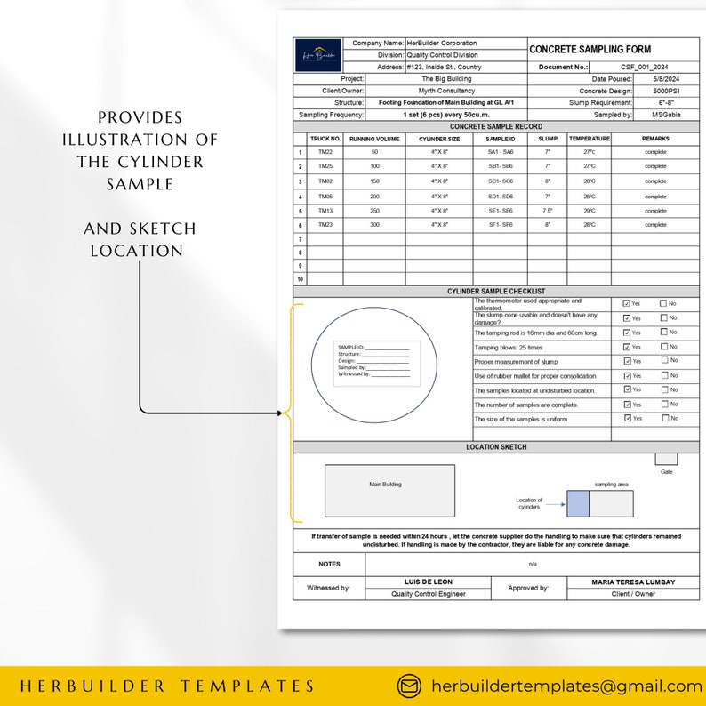 Concrete Sampling Form, Concrete Cylinder Sampling Template, Concrete ...
