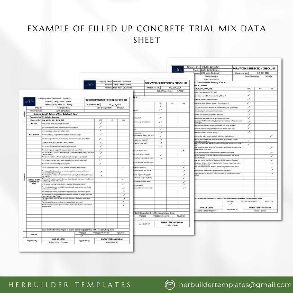 Formworks Inspection Checklist, Shutter Inspection, Formworks Before ...