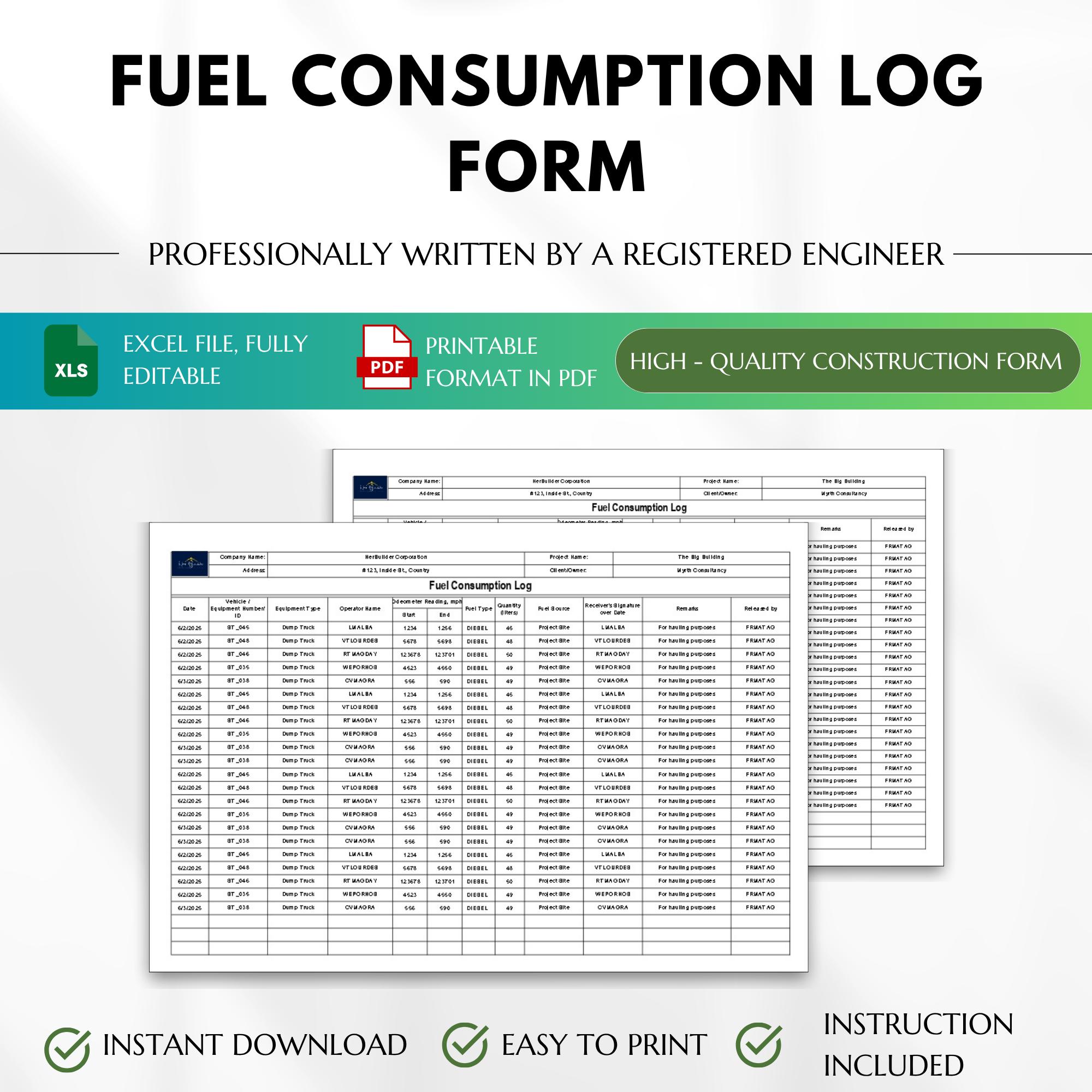 Fuel Consumption Log, Fuel Record Form, Fuel Withdrawal Monitoring Form ...