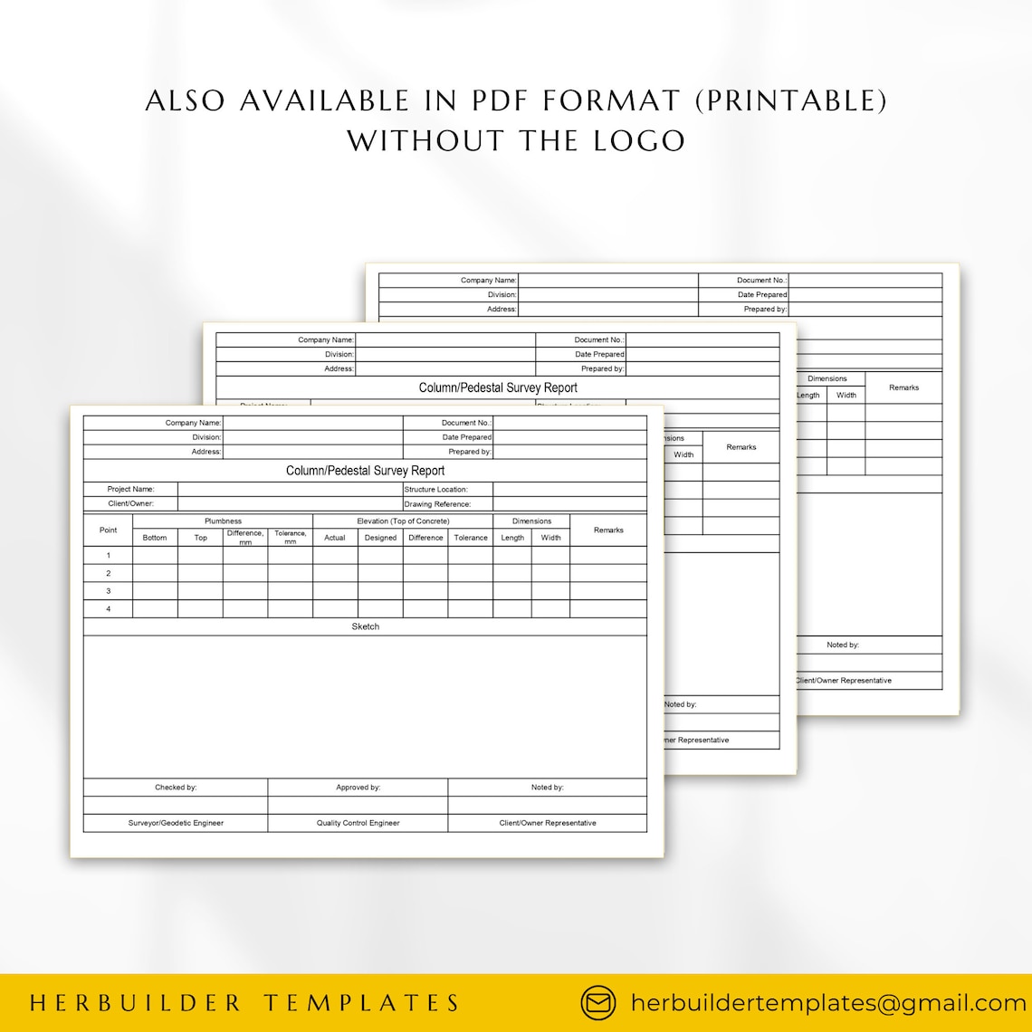 Column and Pedestal Survey Report Form, Geodetic Engineer's Form ...
